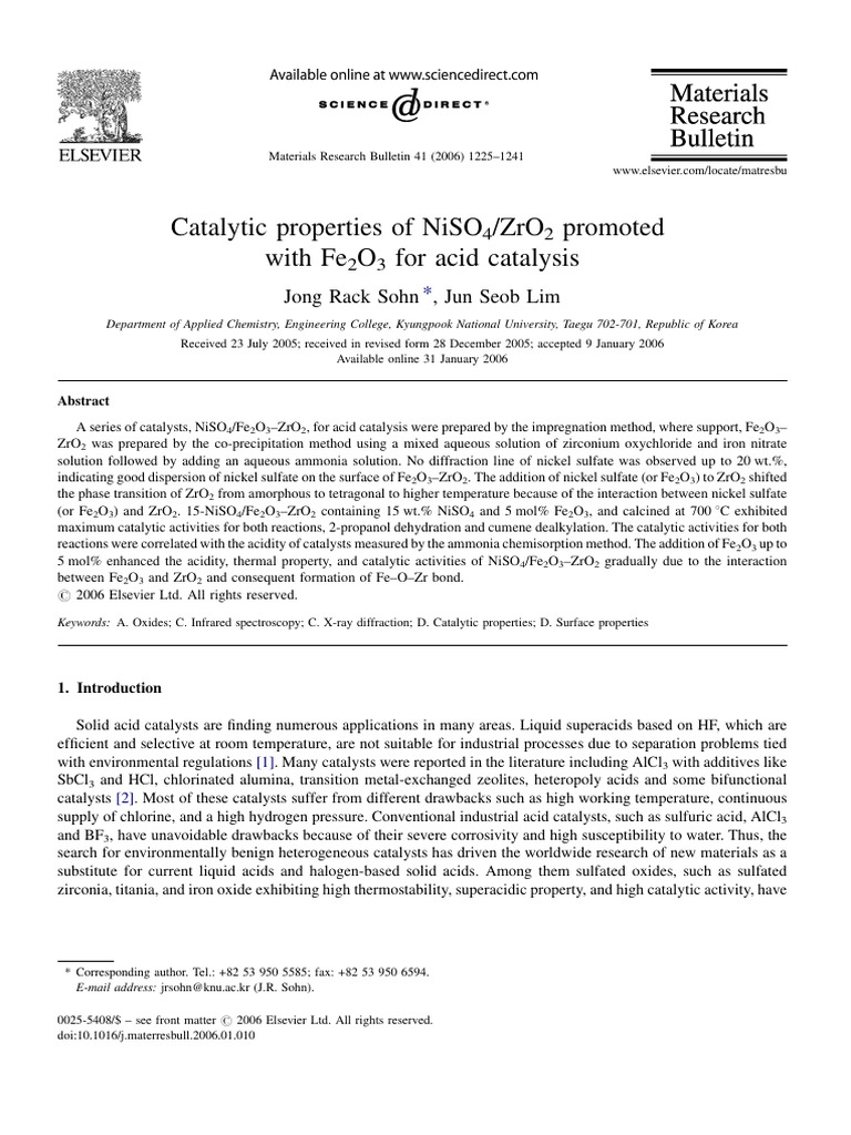 Catalytic properties of NiSO4-ZrO2 promoted with Fe2O3 for acid ...