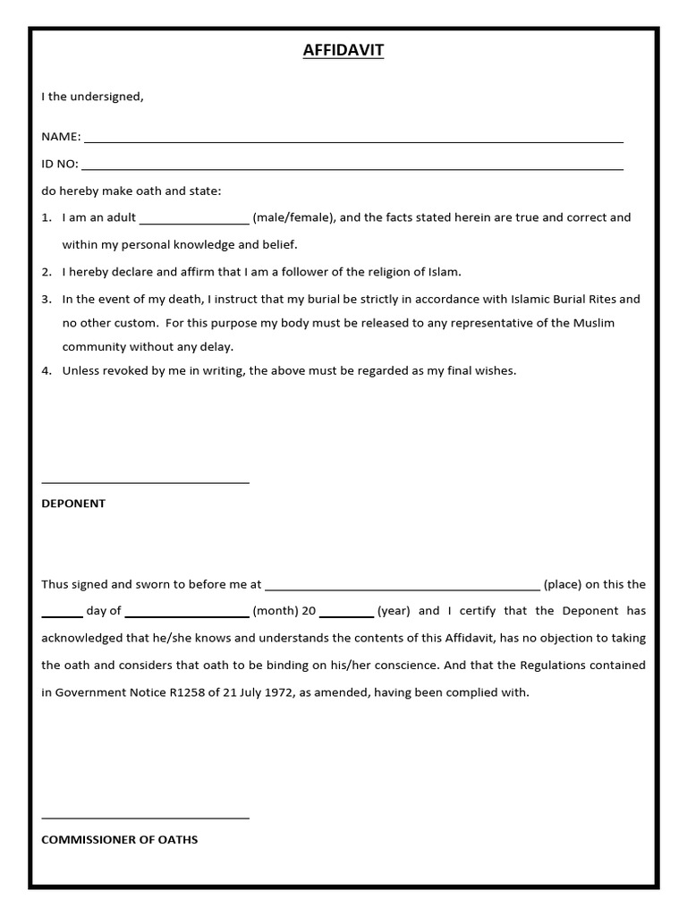 Muslim Affirmation Affidavit | PDF