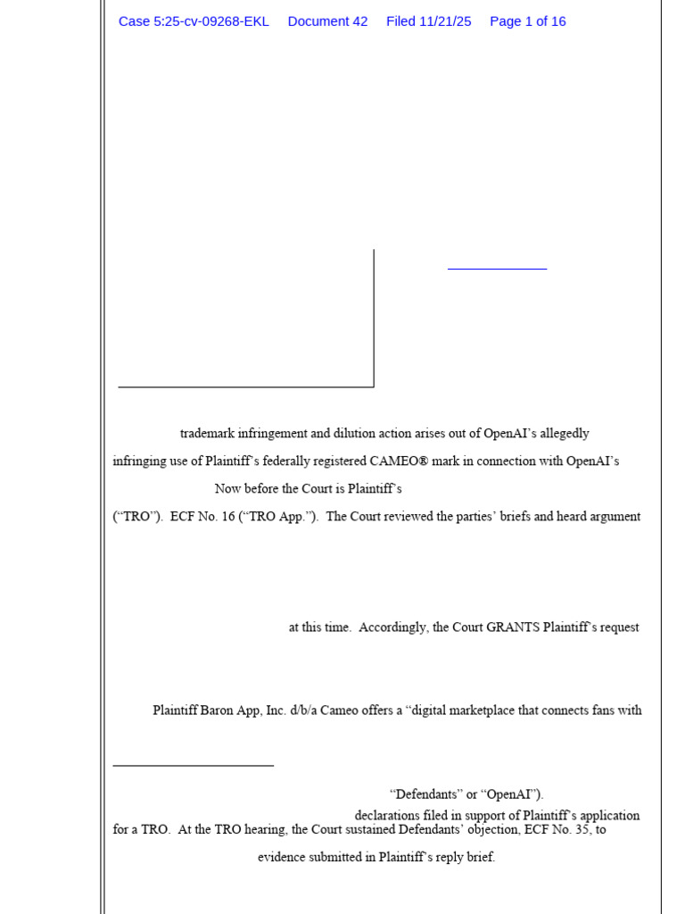 Temporary Restraining Order | PDF | Trademark Distinctiveness | Trademark Infringement