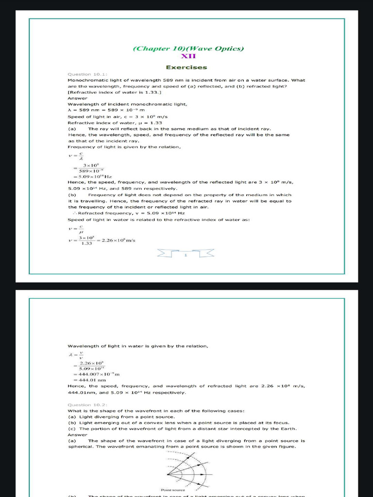 Solution of Exercise Ques. (Wave Optics) | PDF