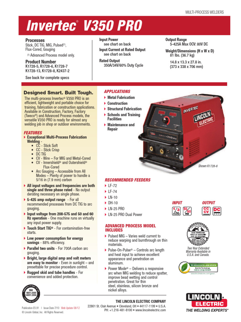 Invertec V350 PRO Multi-Process Welder | PDF | Electrical Connector ...