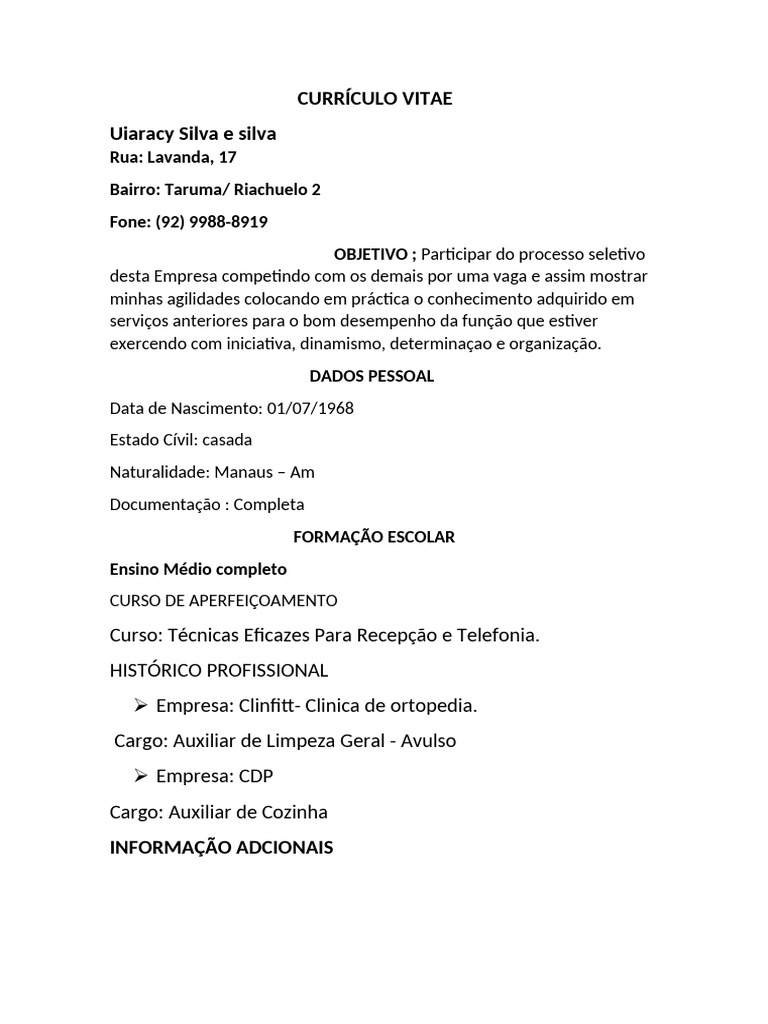 CV-Uiaracy Pereira Silva | PDF