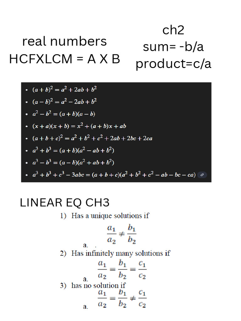 Grade 10th All Formulas | PDF