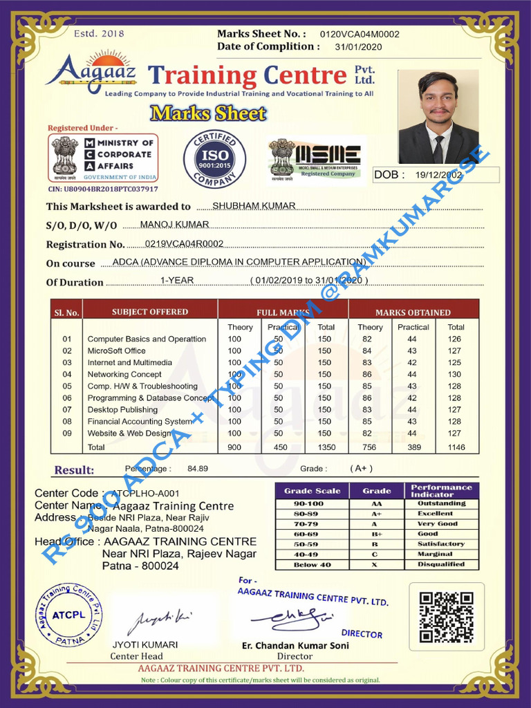 ADCA & Typing Demo Certificates | PDF