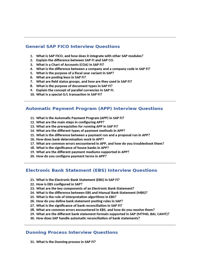 General SAP FICO Interview Questions (2) | PDF | Depreciation | Payments