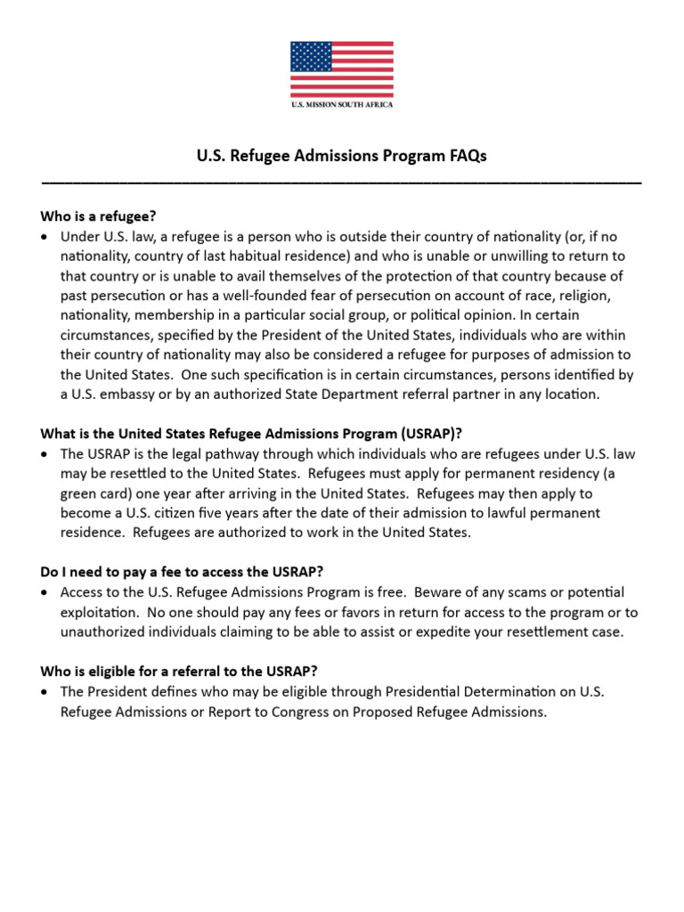 2025 03 20 USRAP FAQs For Emb Pretoria Website | PDF | Refugee | Human ...