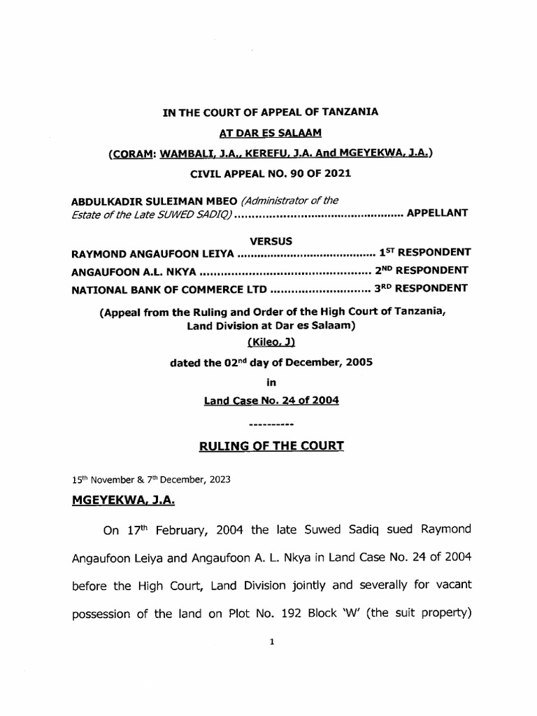 Tanzania Civil Appeal Ruling Analysis | PDF | Lawsuit | Appeal