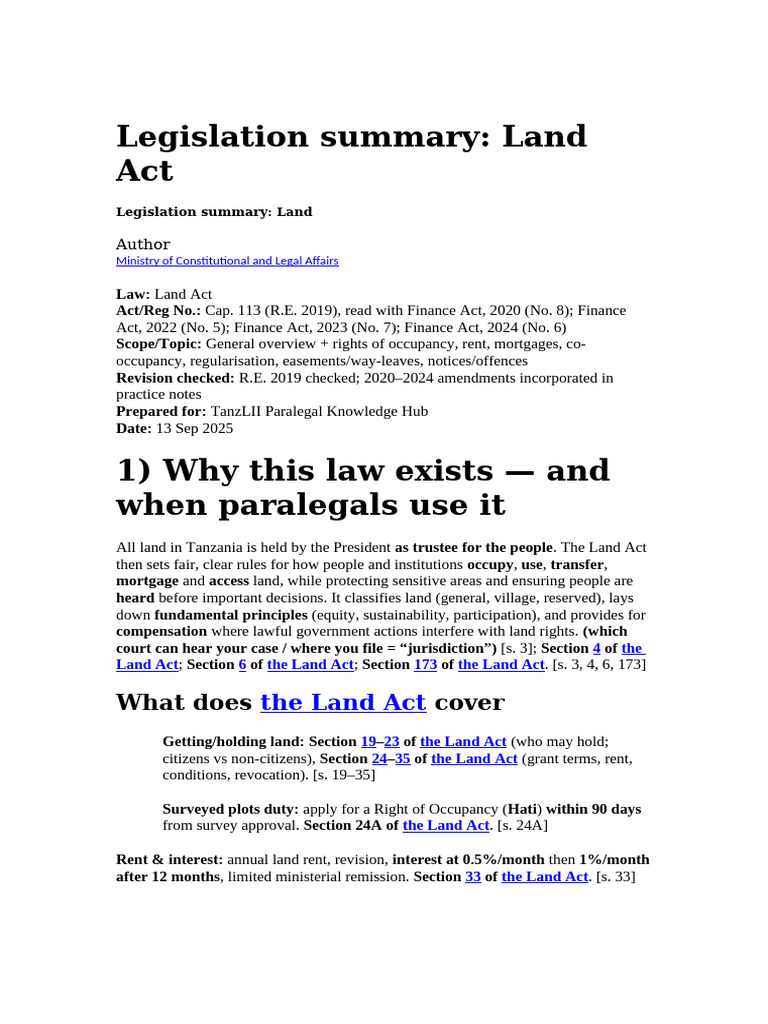 Overview of Tanzania's Land Act | PDF | Advocate | Justice