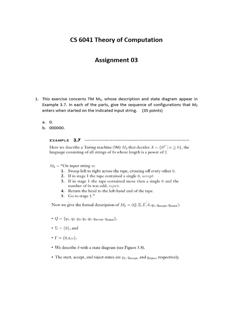 CS 6041 Theory of Computation Assignment 03 | PDF