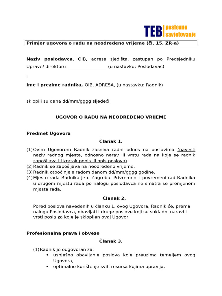 2024 10 Ugovor o Radu Primjer | PDF