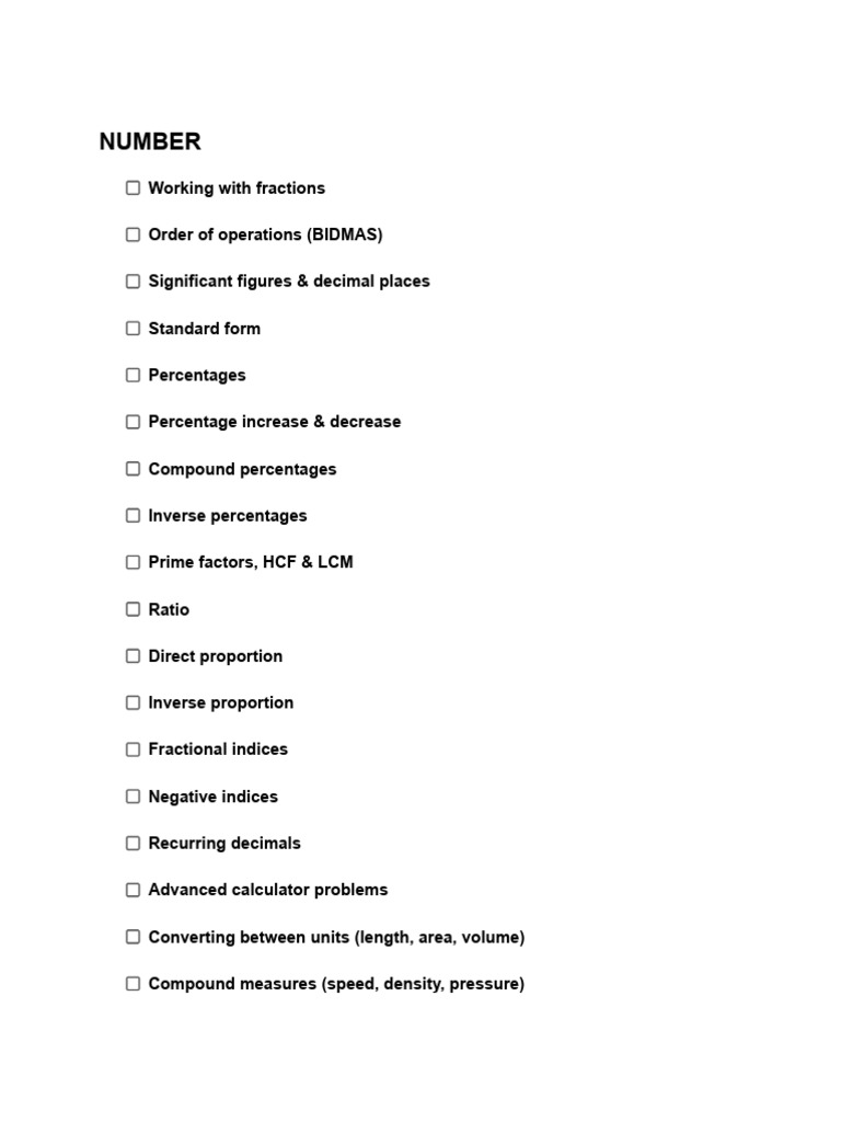 Maths Igcse Checklist | PDF