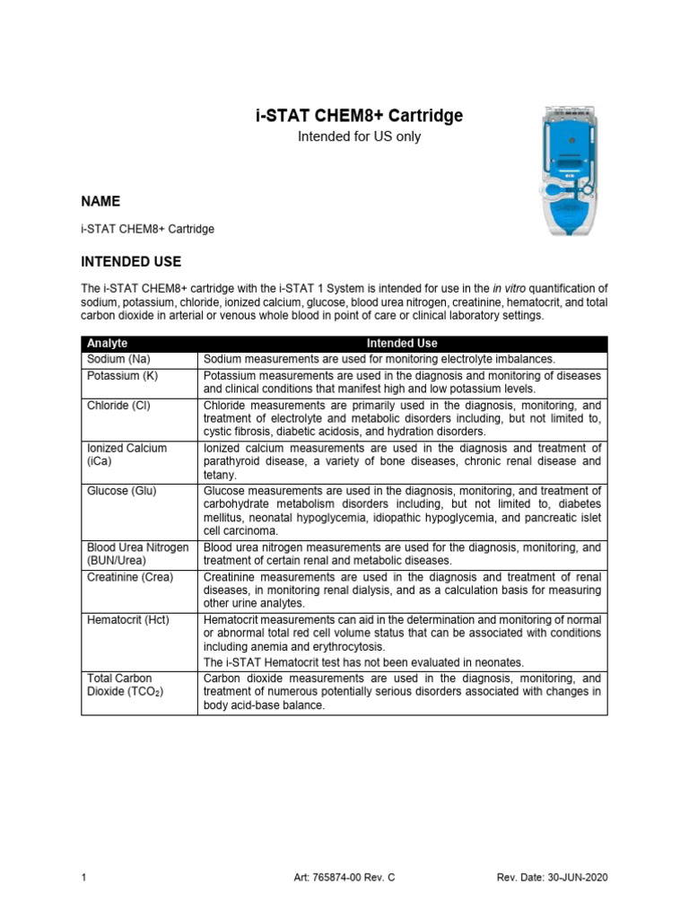 i-STAT CHEM8+ Cartridge Overview | PDF | Kidney | Medical Specialties