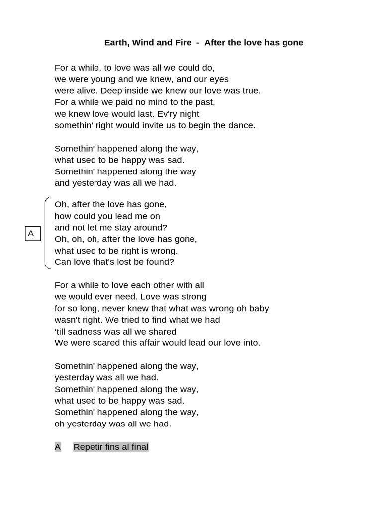 Earth, Wind and Fire - After The Love Has Gone | PDF