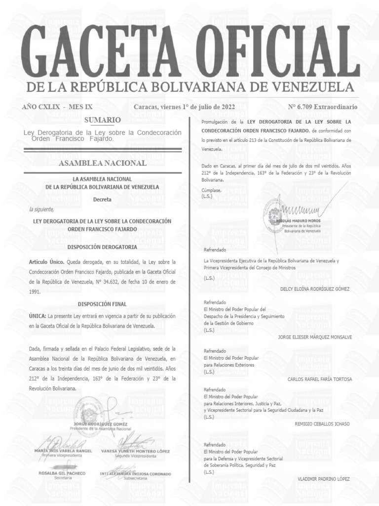 Ley Deroga 20220712142230 | PDF | Venezuela | Gobierno