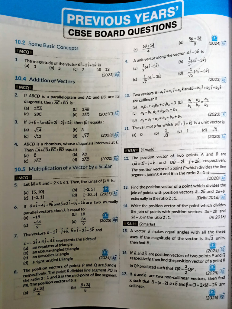 class 12 maths Vector Algebra- Last 10 yrs PYQs | PDF | Euclidean Vector | Classical Geometry