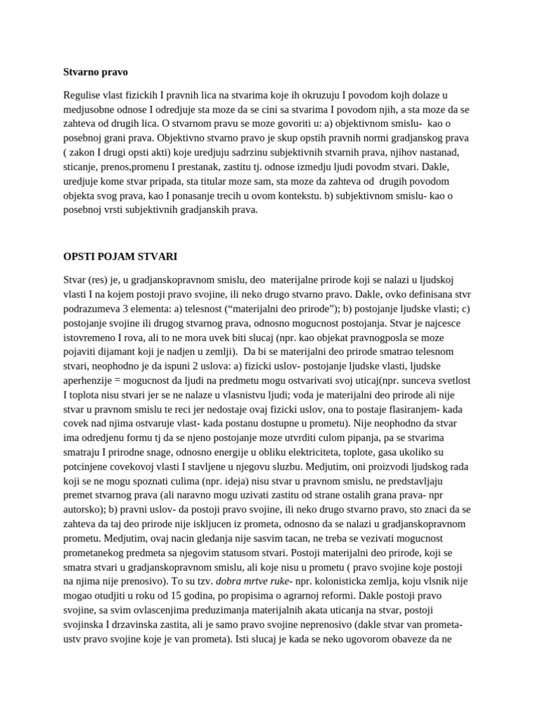 Stvarno pravo - skripta | PDF