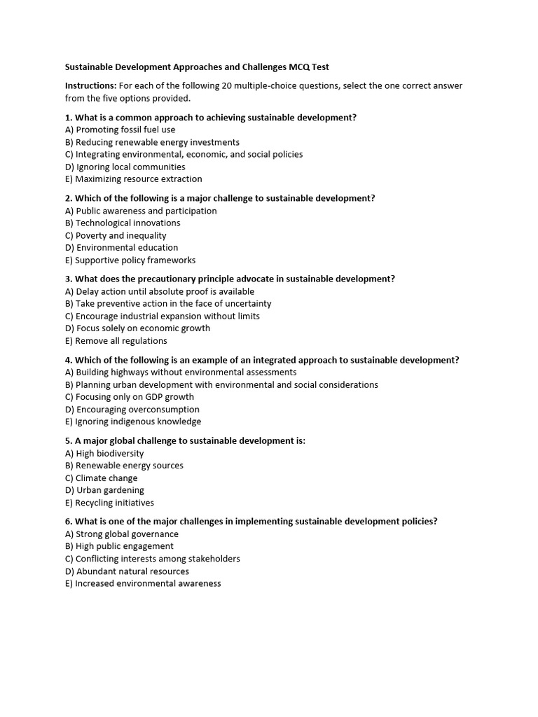 Sustainable Development MCQ Test | PDF | Sustainability | Sustainable ...