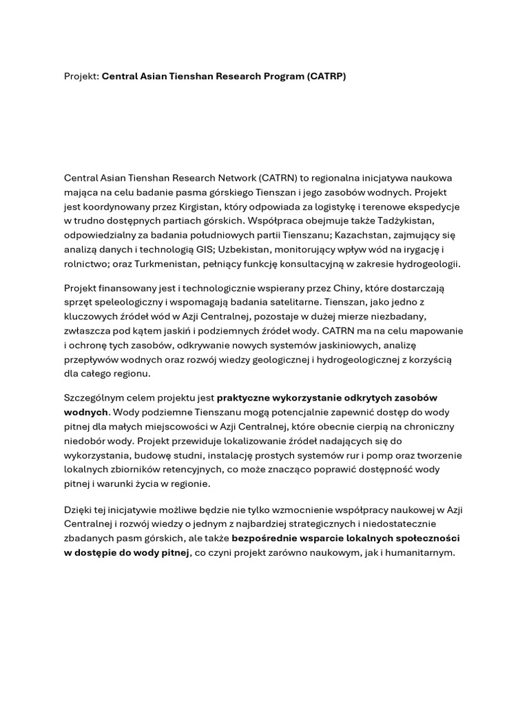 Projekt Central Asian Tienshan Research Program (CATRP) | PDF