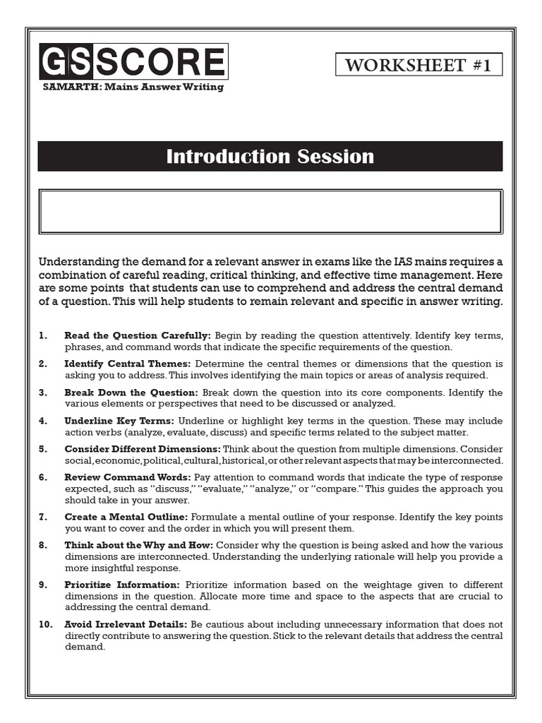 Worksheet Samarth Mains Answer Writing | PDF | Critical Thinking | Question