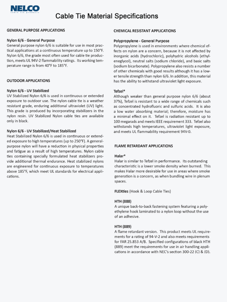 Cable Tie Material Specifications | PDF