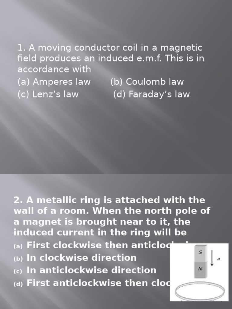Electromagnetic Induction Quiz Questions | PDF | Electromagnetic ...