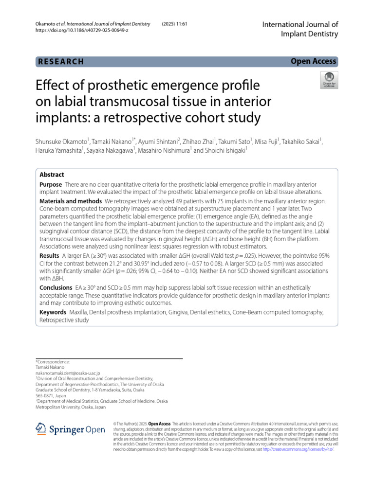 Effect of Prosthetic Emergence Profile On Labial Transmucosal Tissue in ...