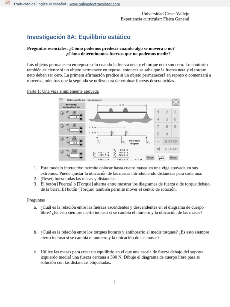 Laboratorio 2 Equilibrio Estático Pdf Fuerza Palanca