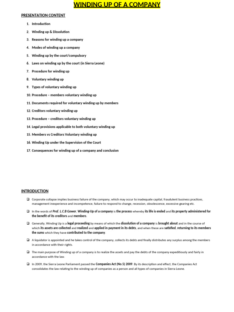 Winding Up Presentation Word | PDF | Liquidation | Liability (Financial ...