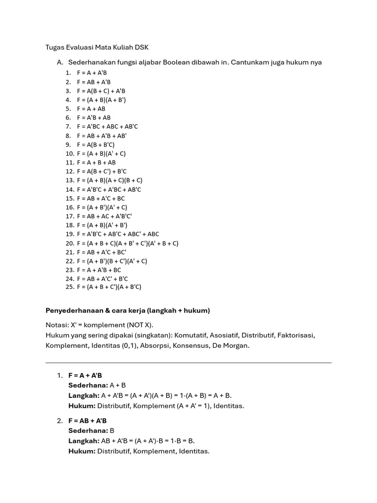 Tugas Evaluasi Mata Kuliah DSK 1 UTS | PDF