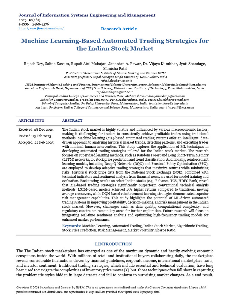 ML Trading Strategies for Indian Stocks | PDF | Machine Learning ...