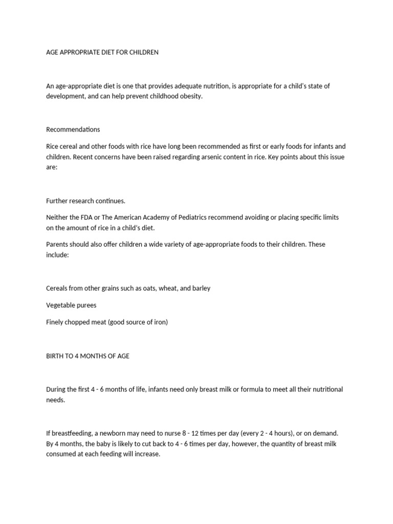 AGE APPROPRIATe Meals for Children | PDF | Infants | Foods