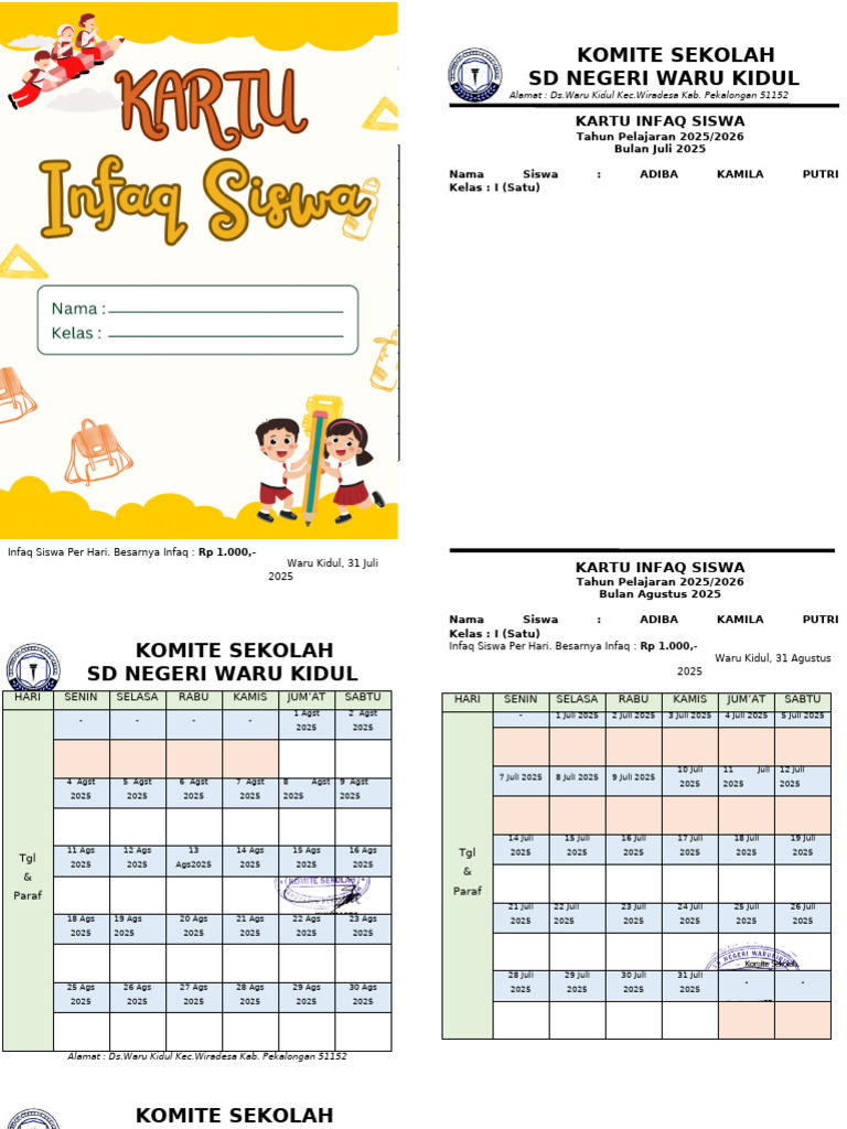 Kartu Infaq Siswa SD Waru Kidul 2025 | PDF