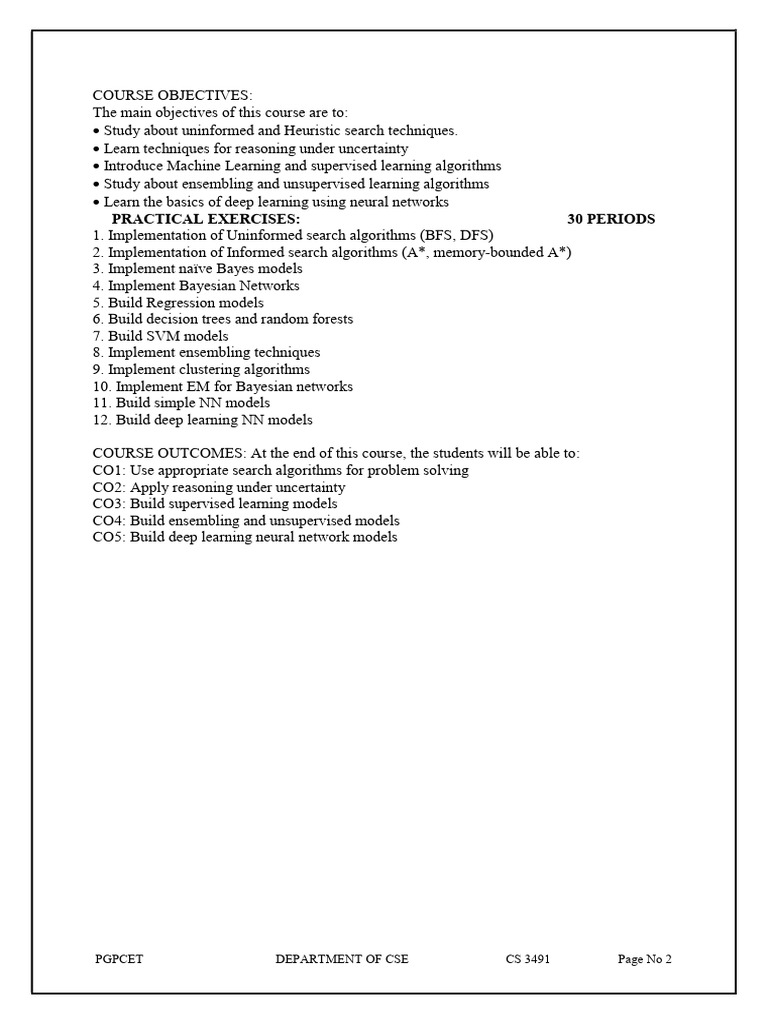 Cs 3491 Ai ML Lab Even Semester Regulation 2021 Integrated Subject Lab Manual | PDF | Bayesian ...