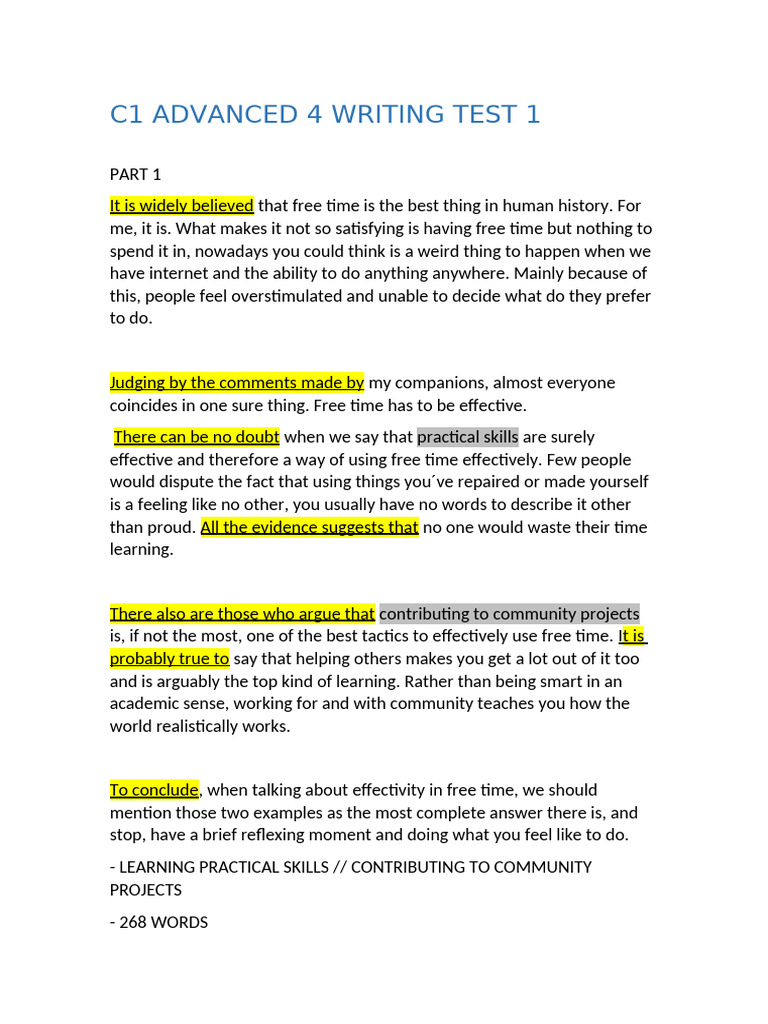 c1 Advanced 4 Writing Test 1 | PDF
