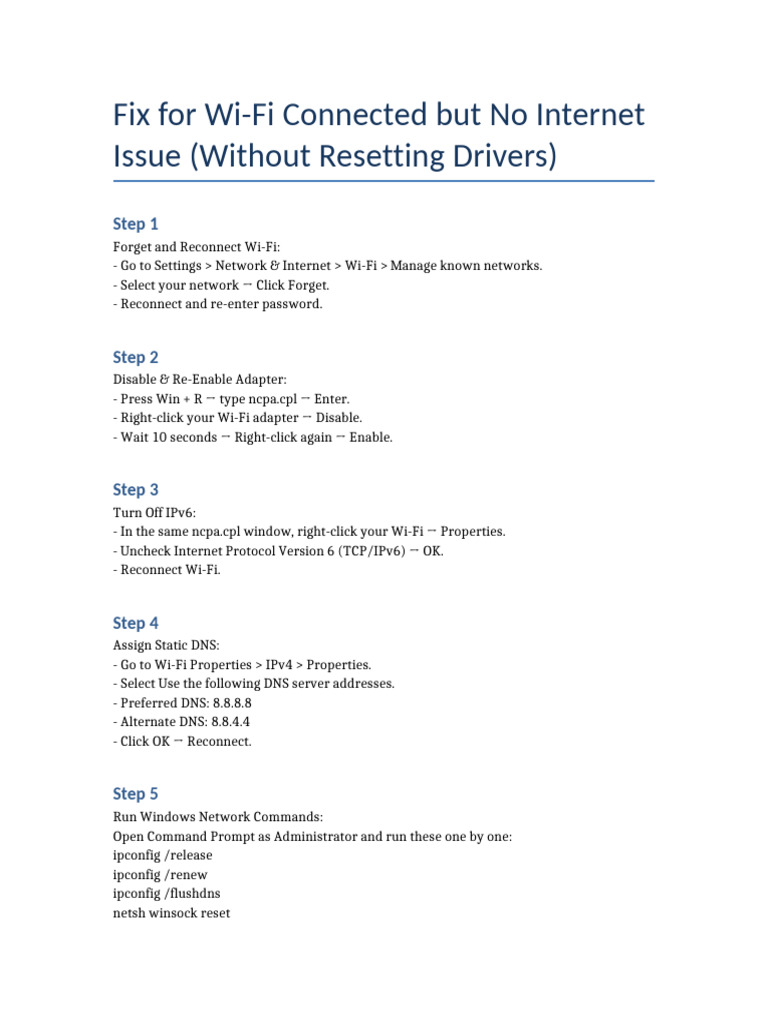 WiFi No Internet Fix | PDF
