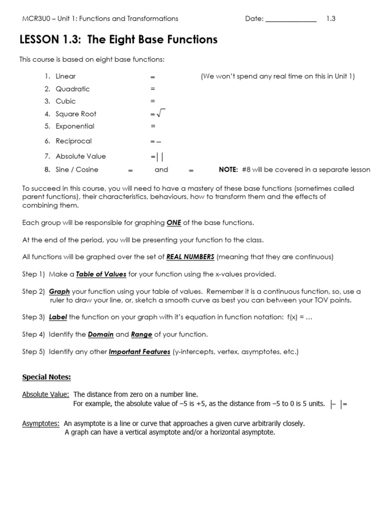 1.3 - The Base Functions - In-Class Activity | PDF | Function ...