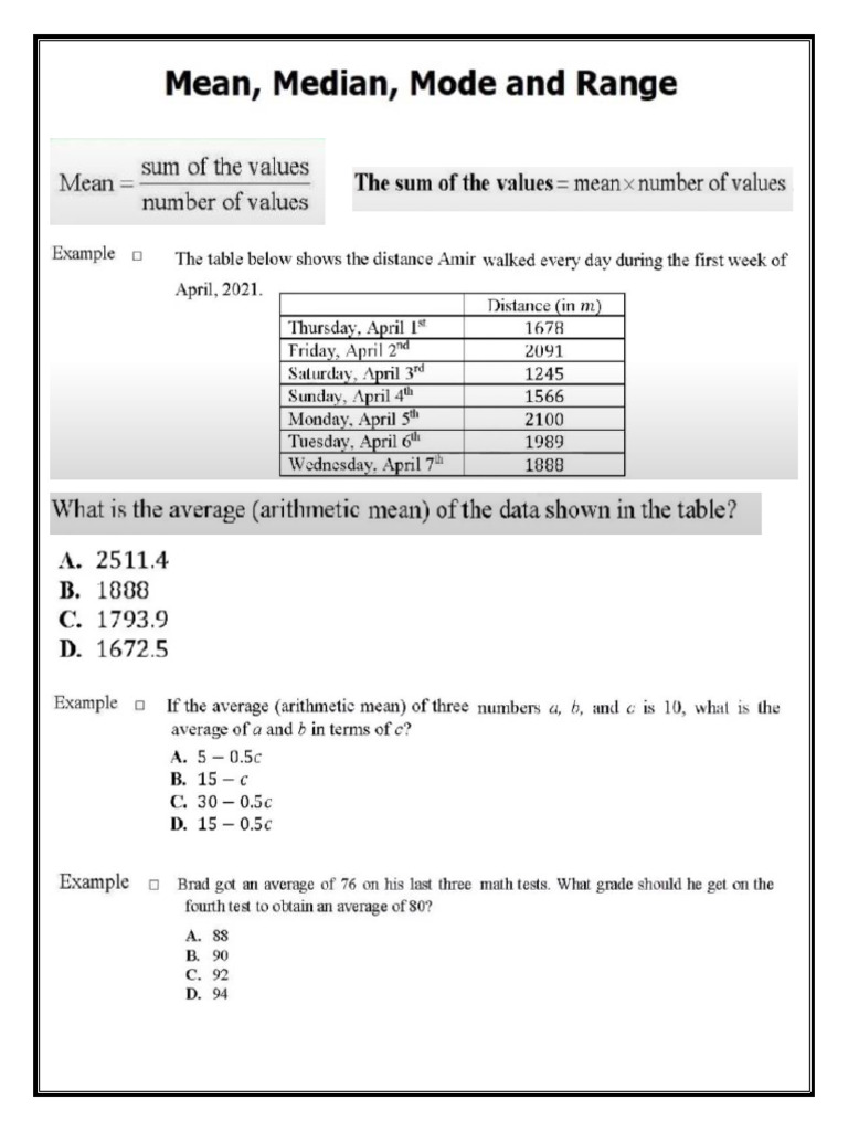 Mean Median Mode and Range | PDF