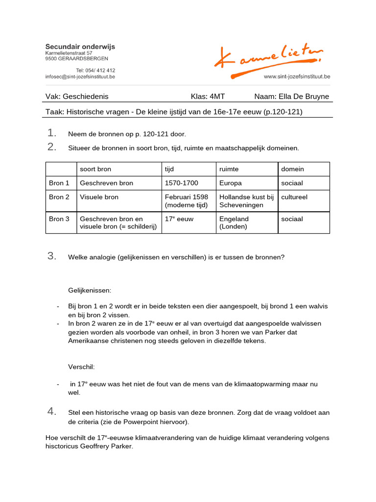 Taak - Historische Vragen - de Kleine Ijstijd Van de 16e-17e Eeuw (p ...