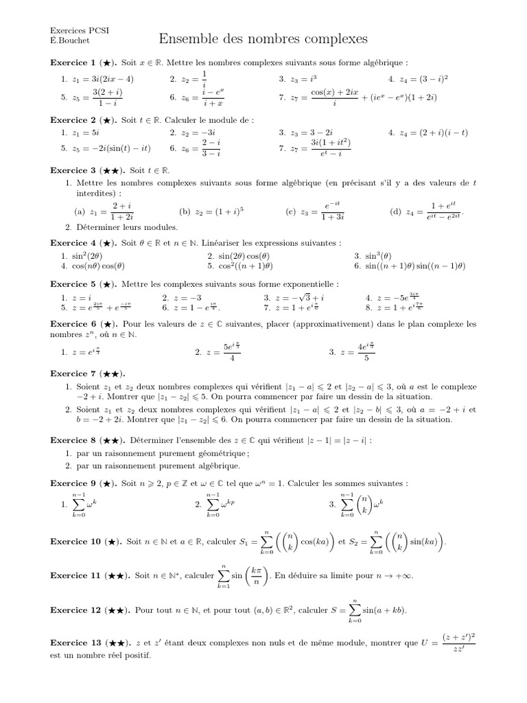 Exercices Ensemble Des Nombres Complexes | PDF | Nombre complexe | Algèbre