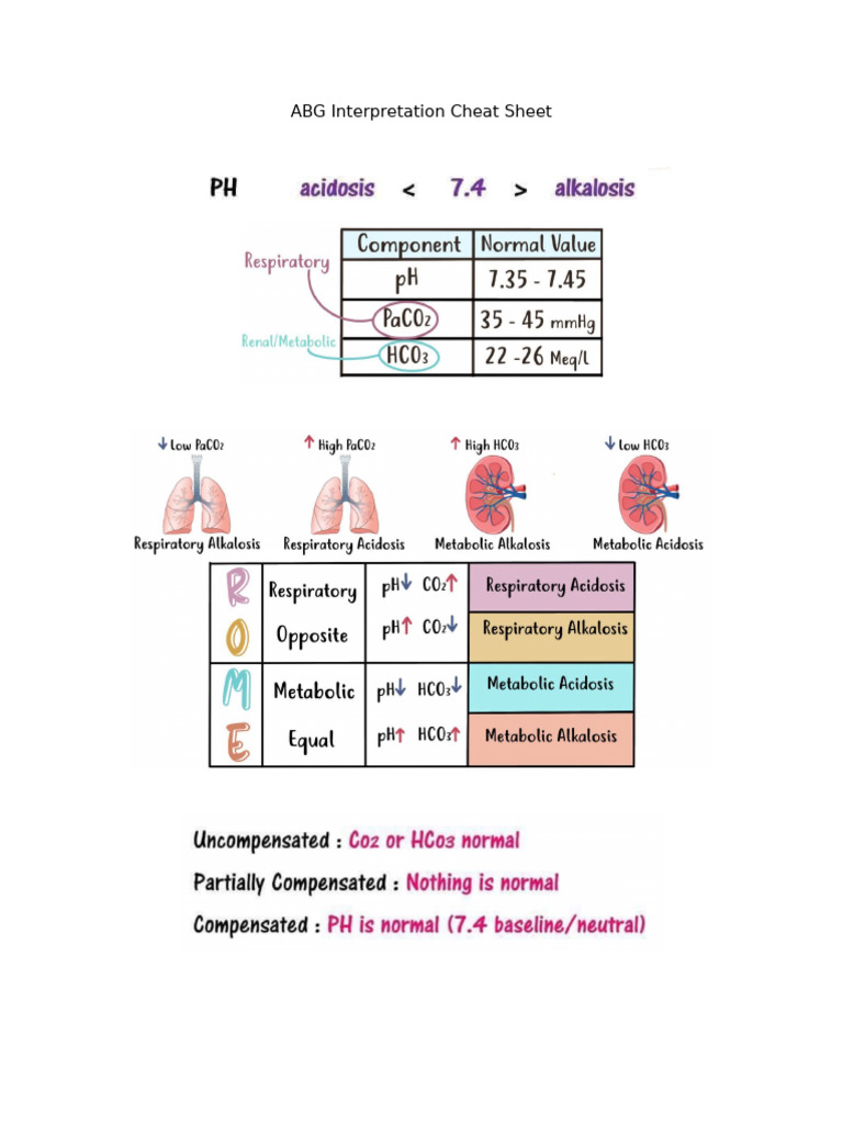 ABG Interpretation Cheat Sheet | PDF