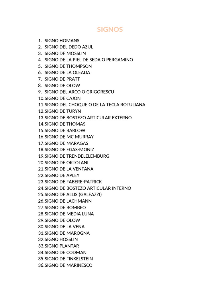 Lista de Signos Médicos Importantes | PDF