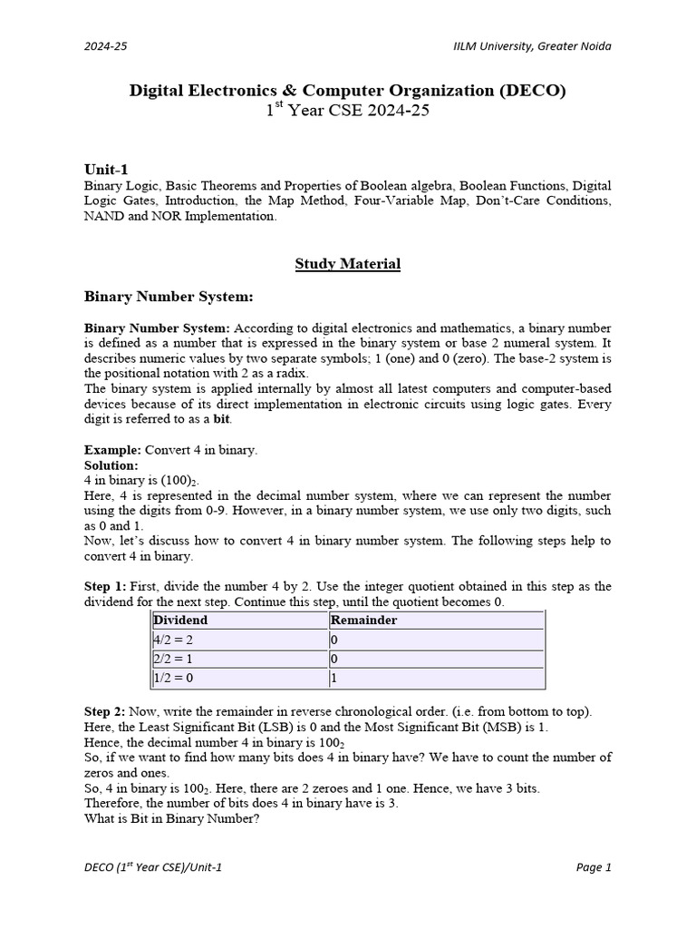 Unit-1 DECO | PDF | Logic Gate | Boolean Algebra