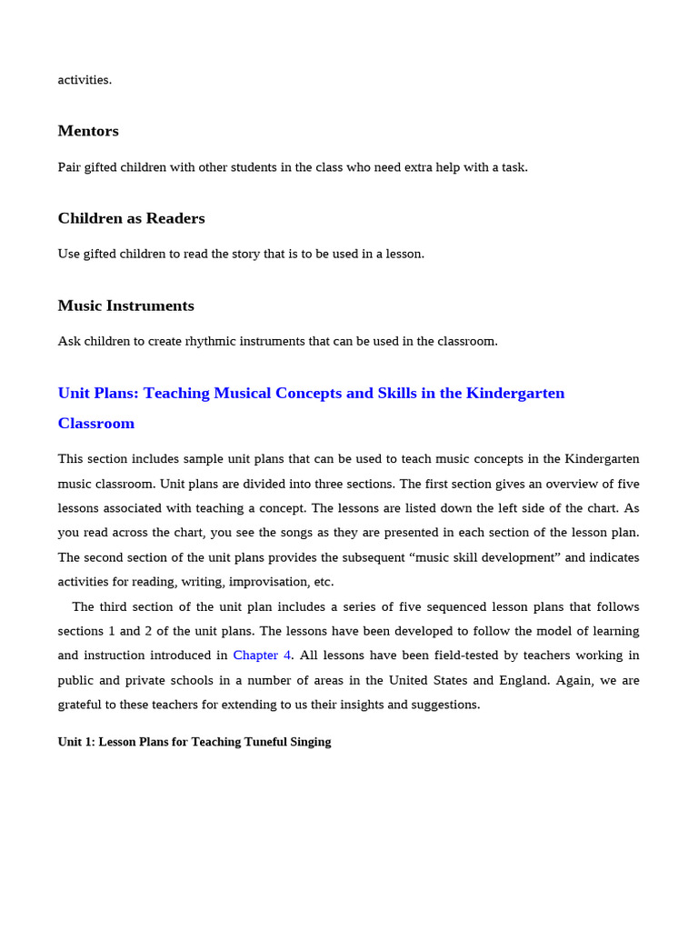 Kindergarten Music Lesson Plans | PDF | Lesson Plan | Songs
