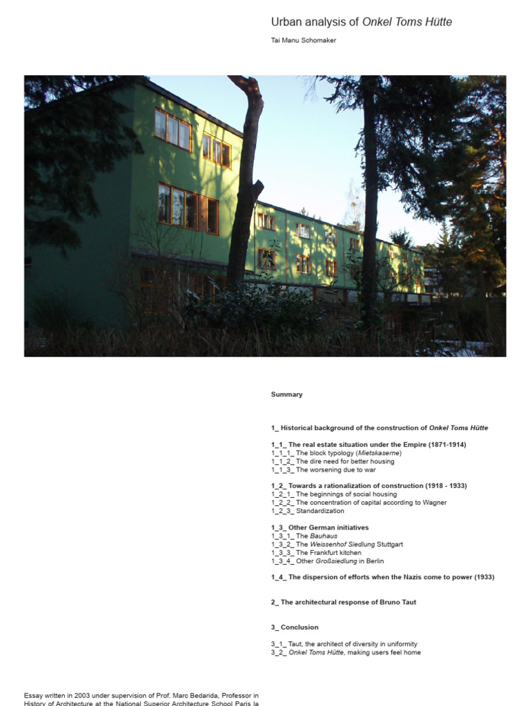 Urban Analysis of Onkel Toms Hütte | PDF