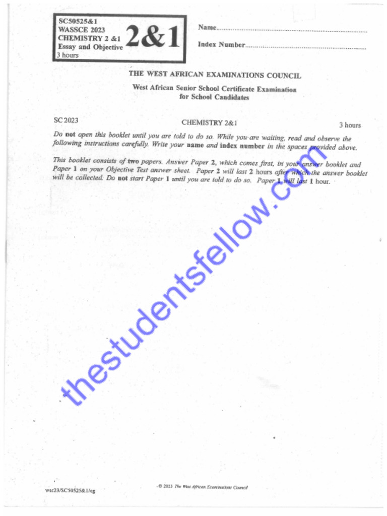 WASSCE Chemistry Past Questions 2023 | PDF