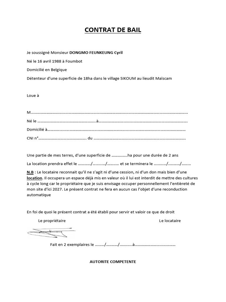 Contrat de bail de terres agricoles | PDF