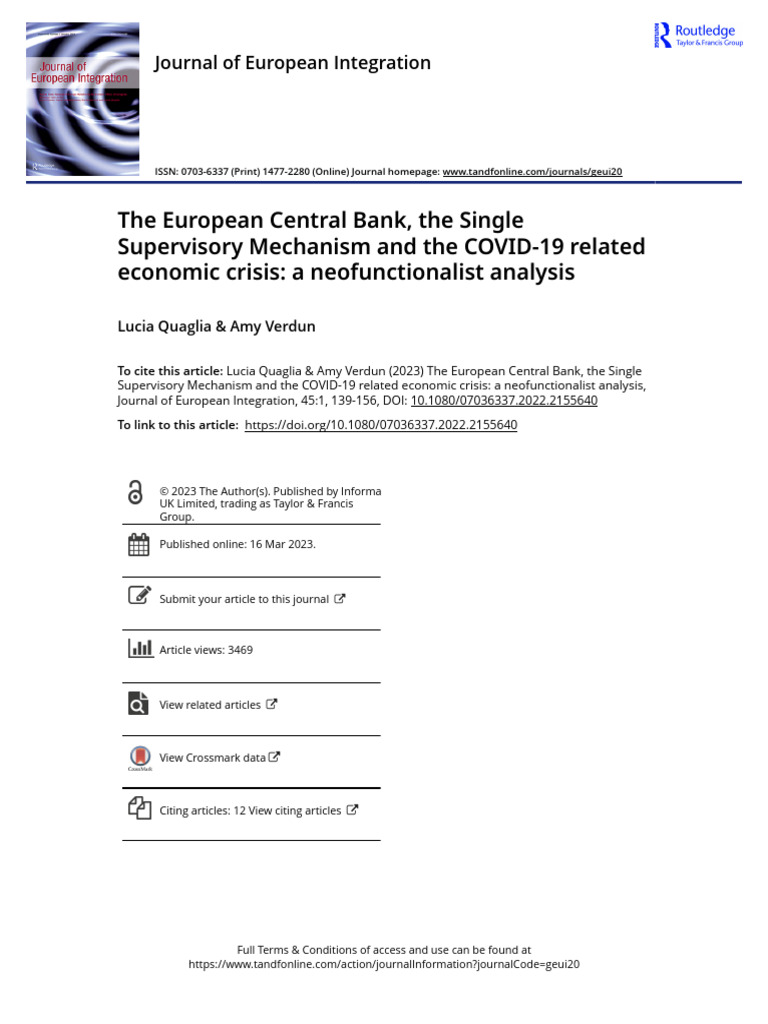 The European Central Bank the Single Supervisory Mechanism and the ...