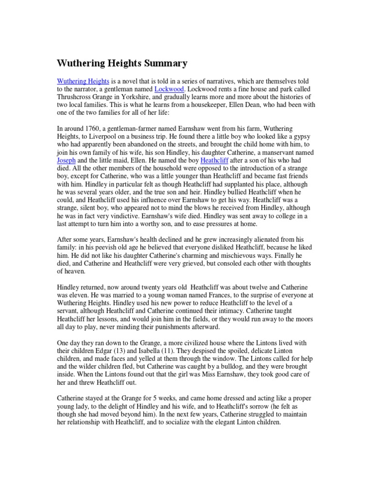 Wuthering Heights Summary | PDF
