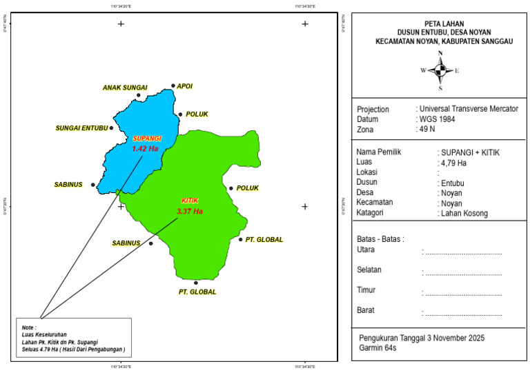 Peta Lahan Dusun Entubu Noyan 4.79 Ha | PDF