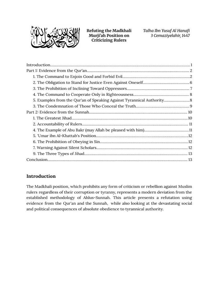 Refuting The Madkhali Murji'Ah Position On Criticizing Rulers | PDF ...